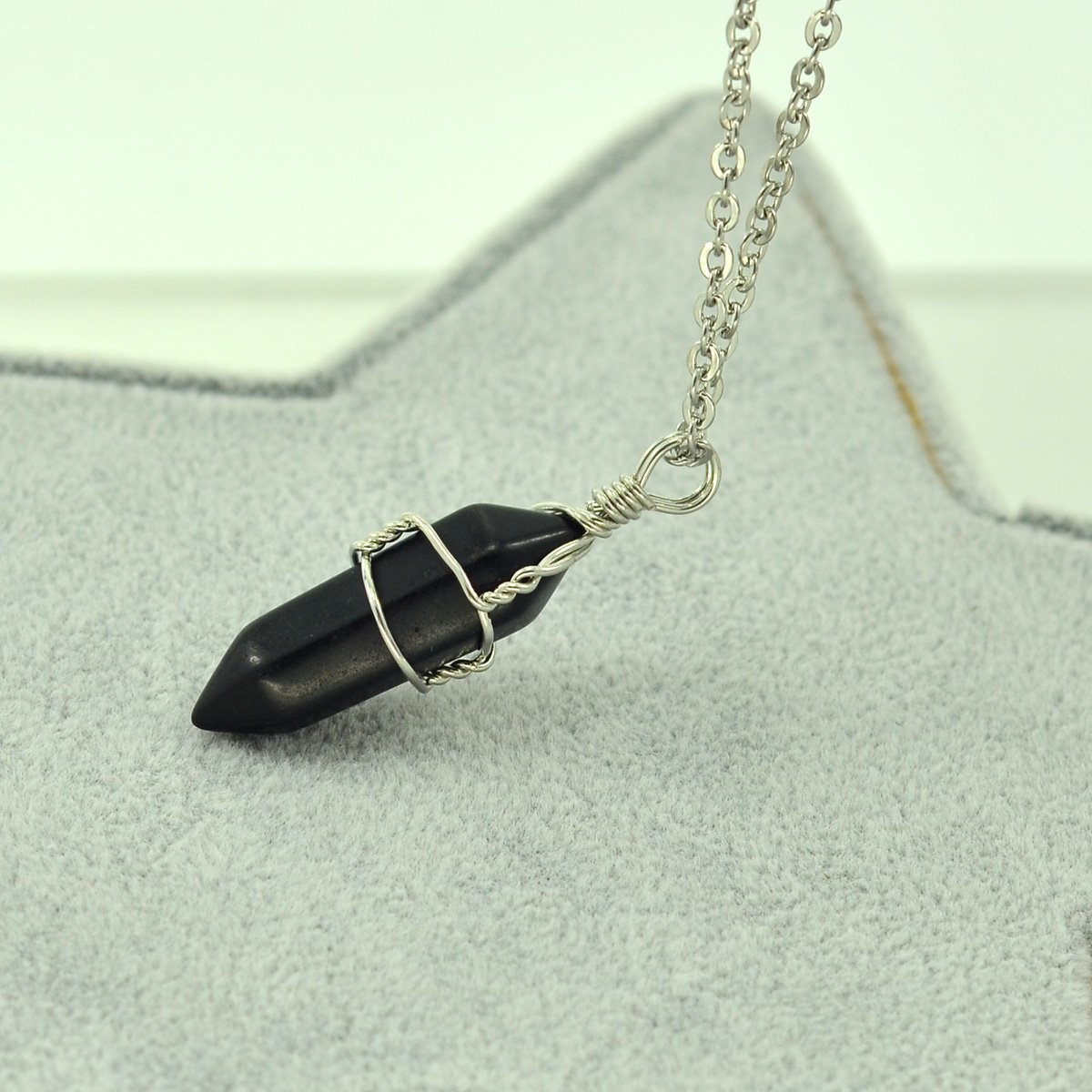 Paialco Hand Wired Black Onyx Crystal Point Healing Chakra Pendant Necklace