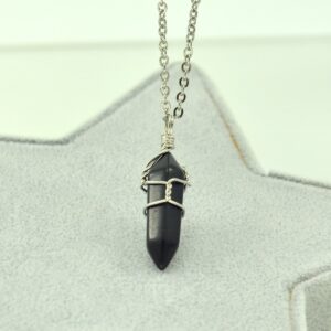 Paialco Hand Wired Black Onyx Crystal Point Healing Chakra Pendant Necklace