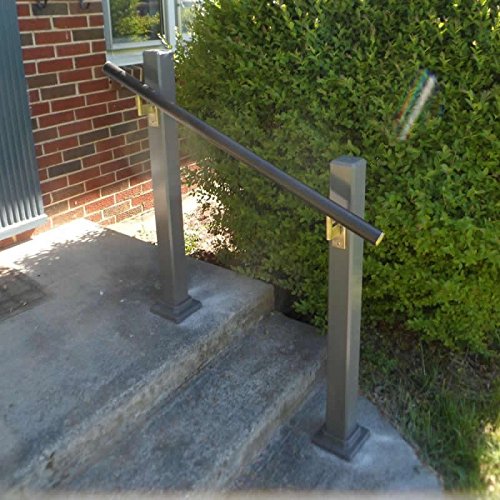 Mounting Post for Promenaid Handrail System, Aluminum, Charcoal Grey, 3"X3" Tube, 5" Square Base Flange, 37" High