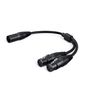 cablecreation xlr splitter cable, xlr male to dual xlr female y-splitter 3pin balanced microphone cable (xlr-m to two xlr-f), 0.3m/black