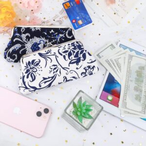 Oyachic 2 Packs Large Floral Coin Purses Canvas Cash Wallet Make Up Cellphone Bag Vintage Change Pouch Key Holder Kiss lock Clasp Clutch