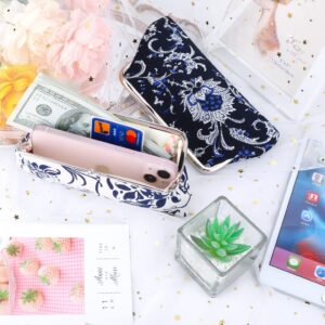 Oyachic 2 Packs Large Floral Coin Purses Canvas Cash Wallet Make Up Cellphone Bag Vintage Change Pouch Key Holder Kiss lock Clasp Clutch