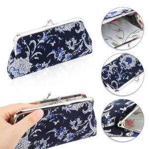 Oyachic 2 Packs Large Floral Coin Purses Canvas Cash Wallet Make Up Cellphone Bag Vintage Change Pouch Key Holder Kiss lock Clasp Clutch