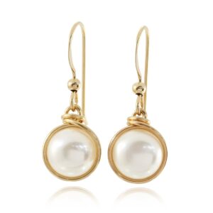 14k gold filled hand wrapped 8mm cultured pearl earrings bridal & weddings jewelry or bridesmaids gifts