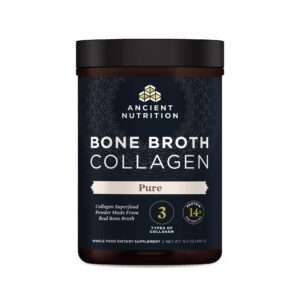 ancient nutrition collagen powder, bone broth collagen, pure, hydrolyzed multi collagen peptides, supports skin and nails, joint supplement, 30 servings, 15.9oz