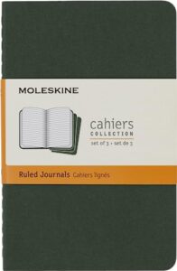 moleskine cahier journal, soft cover, pocket (3.5" x 5.5") ruled/lined, myrtle green, 64 pages (set of 3)