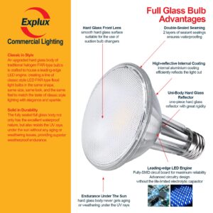 Explux Commercial-grade LED PAR30 Flood Light Bulb, 75W Equivalent, 40000 Hours, Dimmable, Full-glass Waterproof & Anti-Ageing, Bright White 3000K, 6-Pack