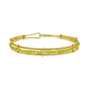 gold plated babalawo green and yellow beads bangle orula bracelet for women - beautiful gold plated orula bangle bracelet - stylish protection jewelry for all occasion