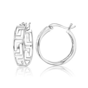 sterling silver greek key 20mm round hoop earrings