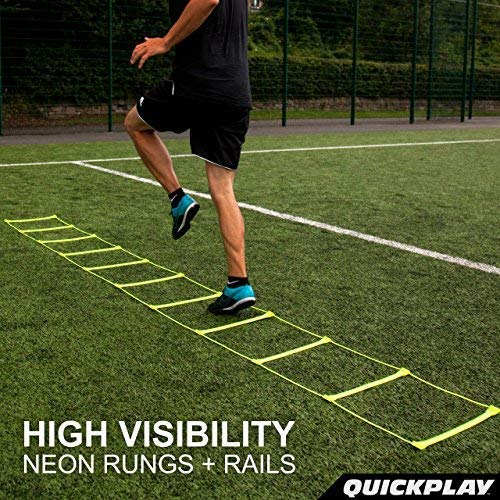 QuickPlay PRO No Tangle Agility Ladder with Quick Lock Adjustable Flat Rungs + Carry Bag (11-Rung) Multi-Sport Speed Ladder/Training Ladder