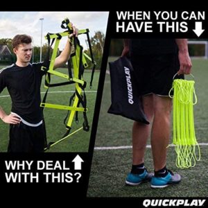 QuickPlay PRO No Tangle Agility Ladder with Quick Lock Adjustable Flat Rungs + Carry Bag (11-Rung) Multi-Sport Speed Ladder/Training Ladder