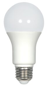 satco s29837 solid state led light bulb; 120 volts; 9.8 watts; 800 initial lumens; a19 lamp shape; medium base; e26 ansi base; 220' beam spread; 3500 kelvin temp; dimmable; frosted finish