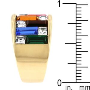 18k Gold Plated Ring with Dark Multi-Color Alternated Princess and Baguette Cut Crystal Size 7