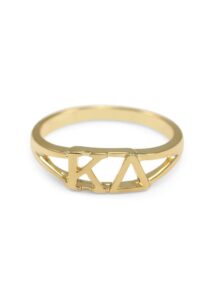 the collegiate standard kappa delta 14k gold plated sorority ring with greek letters