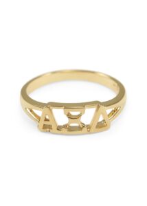 the collegiate standard alpha xi delta 14k gold plated sorority ring with greek letters