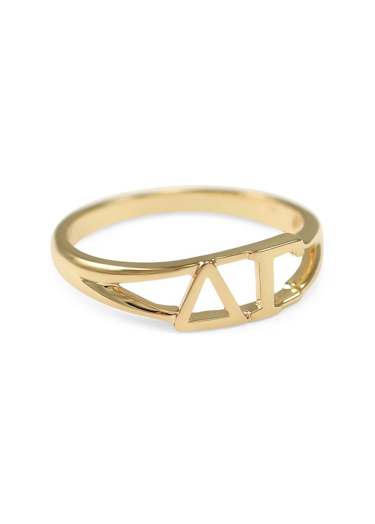 The Collegiate Standard Delta Gamma 14k Gold Plated Sorority Ring with Greek letters