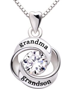 alov jewelry sterling silver grandma and grandson love heart cubic zirconia pendant necklace