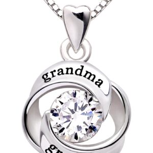 ALOV Jewelry Sterling Silver grandma and grandson Love Heart Cubic Zirconia Pendant Necklace