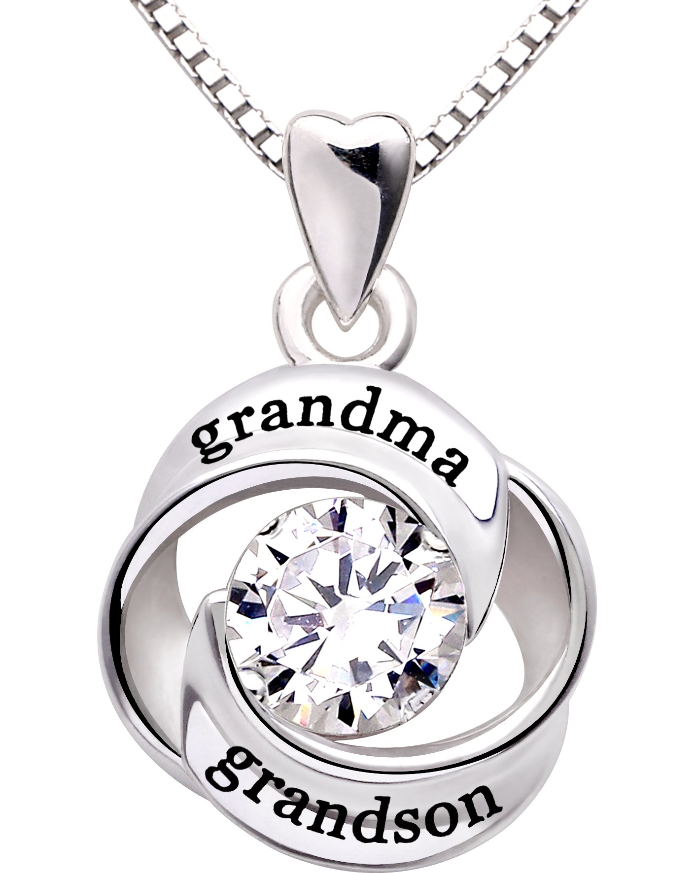 ALOV Jewelry Sterling Silver grandma and grandson Love Heart Cubic Zirconia Pendant Necklace