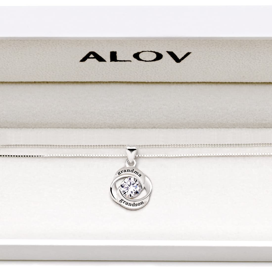 ALOV Jewelry Sterling Silver grandma and grandson Love Heart Cubic Zirconia Pendant Necklace