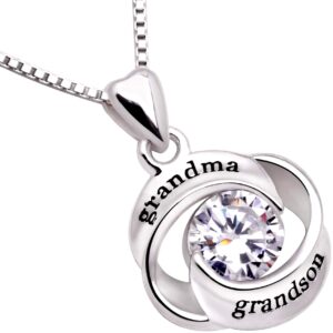 ALOV Jewelry Sterling Silver grandma and grandson Love Heart Cubic Zirconia Pendant Necklace