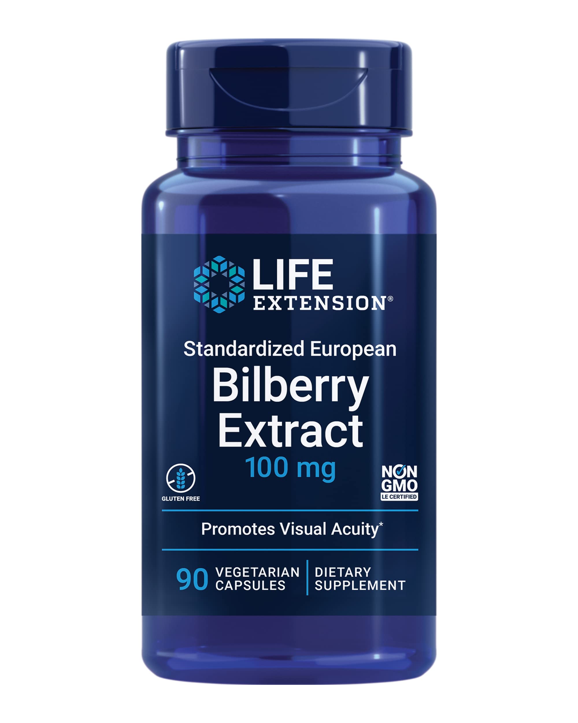 Life Extension Standardized European Bilberry Extract 100 mg – Vaccinium Myrtillus Supplement for Eye and Ocular Health Support – Gluten-Free, Non-GMO, Vegetarian – 90 Capsules