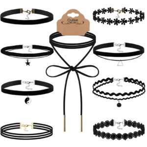 outee 9 pcs choker set black chokers necklaces for women black velvet choker necklaces for teen girls henna tattoo ribbon chokers for women