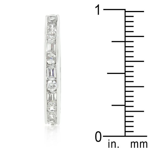 Kate Bissett Genuine Rhodium Plated Eternity Band with Alternating Baguette and Round Cut CZ Channel Set Size 7