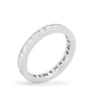 Kate Bissett Genuine Rhodium Plated Eternity Band with Alternating Baguette and Round Cut CZ Channel Set Size 7