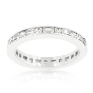 Kate Bissett Genuine Rhodium Plated Eternity Band with Alternating Baguette and Round Cut CZ Channel Set Size 7