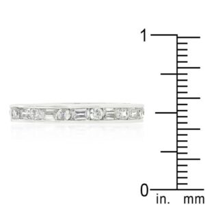 Kate Bissett Genuine Rhodium Plated Eternity Band with Alternating Baguette and Round Cut CZ Channel Set Size 7