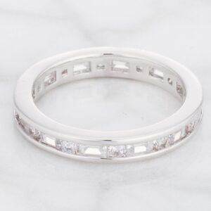 Kate Bissett Genuine Rhodium Plated Eternity Band with Alternating Baguette and Round Cut CZ Channel Set Size 7