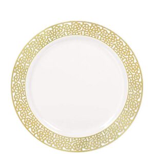 amscan premium plastic plates | white w/gold lace border | 7.5" | pack of 20 | party supply