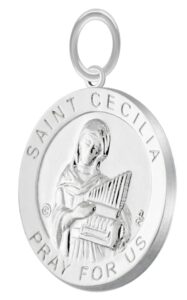 us jewels new polished 3/4in 0.925 sterling silver saint st cecilia round medal pendant