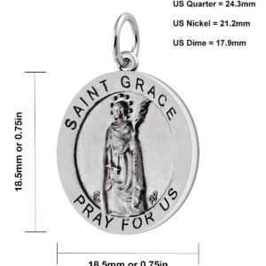 US Jewels Ladies 925 Sterling Silver Saint Grace Medal Pendant, 18.5mm