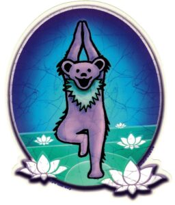 dye the sky grateful dead dancing bear as yoga bear - window sticker / decal (4.75" x 6")