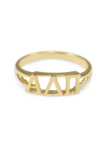 the collegiate standard alpha delta pi 14k gold plated sorority ring with greek letters (7.0)