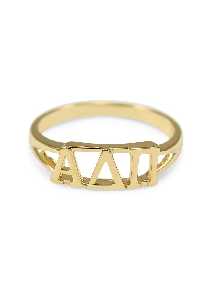 The Collegiate Standard Alpha Delta Pi 14k Gold Plated Sorority Ring with Greek letters (7.0)