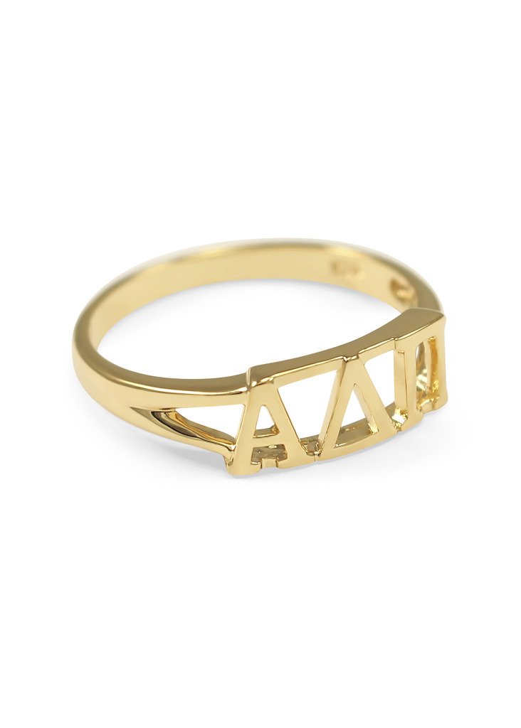 The Collegiate Standard Alpha Delta Pi 14k Gold Plated Sorority Ring with Greek letters (7.0)