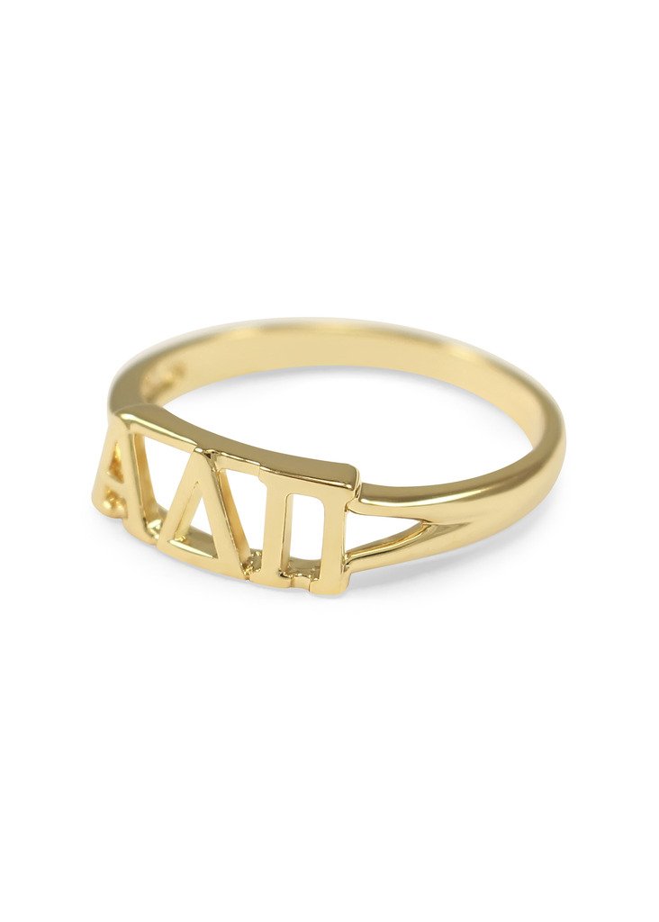 The Collegiate Standard Alpha Delta Pi 14k Gold Plated Sorority Ring with Greek letters (7.0)