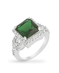 kate bissett halo style engagement ring with 10mm princess cut emerald green and round cut clear cz (9) size 9