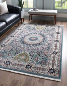 unique loom narenj collection area rug - adams (10' x 13' 1" rectangle blue/burgundy)