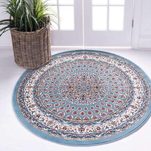 unique loom narenj collection classic traditional textured medallion pattern design area rug, 10' round, blue/burgundy