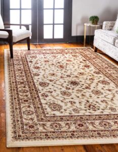 unique loom voyage collection traditional oriental classic intricate design area rug (8' 0 x 11' 4 rectangular, ivory/gold)