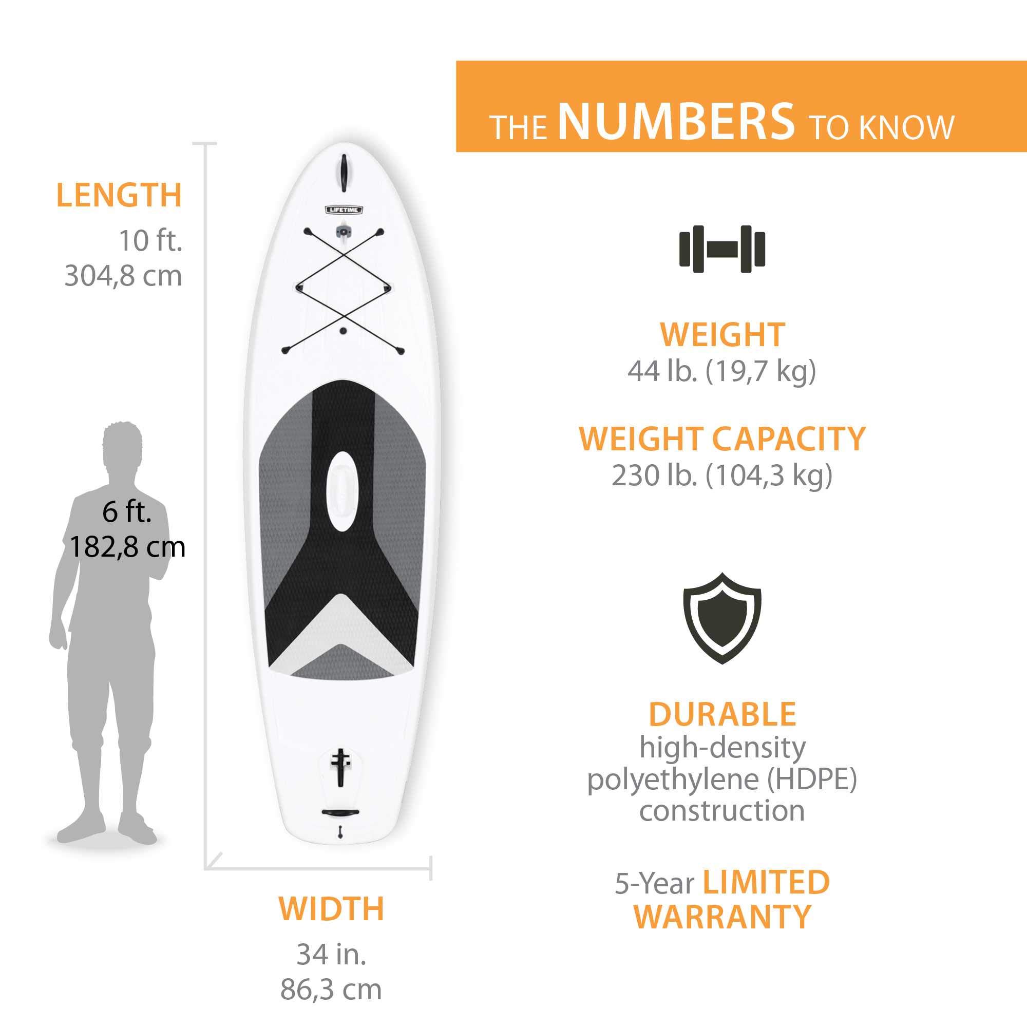 Lifetime 90749 Horizon 100 Hardshell Stand-Up Paddleboard, Paddle Included, White Granite, 2 Pack