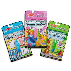 melissa & doug on the go water wow! reusable water-reveal activity pads, 3-pk, colors and shapes, fairy tales, animals - travel toys, stocking stuffers, mess free coloring for kids ages 3+