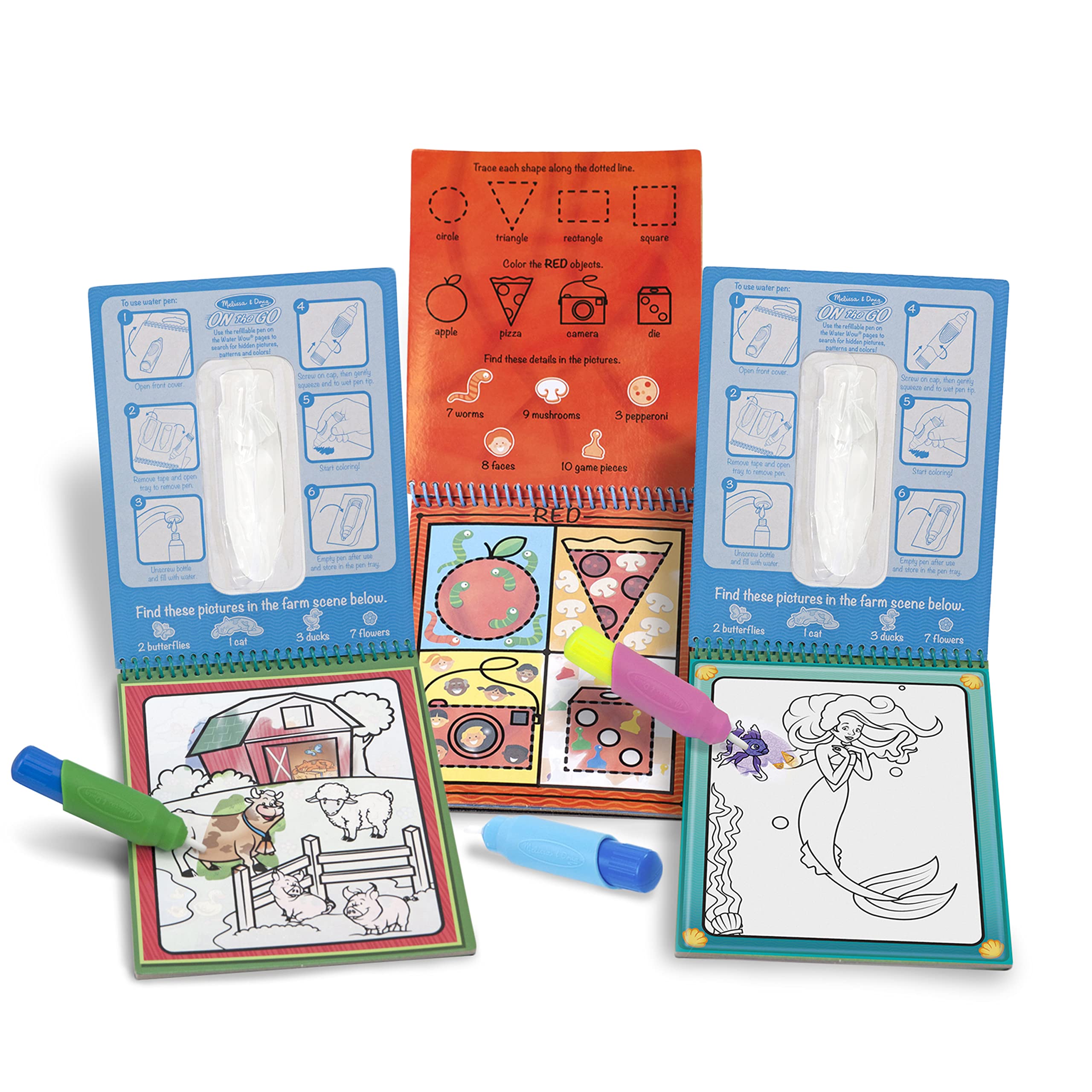 Melissa & Doug On the Go Water Wow! Reusable Water-Reveal Activity Pads, 3-pk, Colors and Shapes, Fairy Tales, Animals - Travel Toys, Stocking Stuffers, Mess Free Coloring For Kids Ages 3+