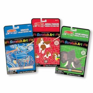 melissa & doug on the go scratch art activity books 3-pack - safari animals, animal families, vehicles - fsc certified