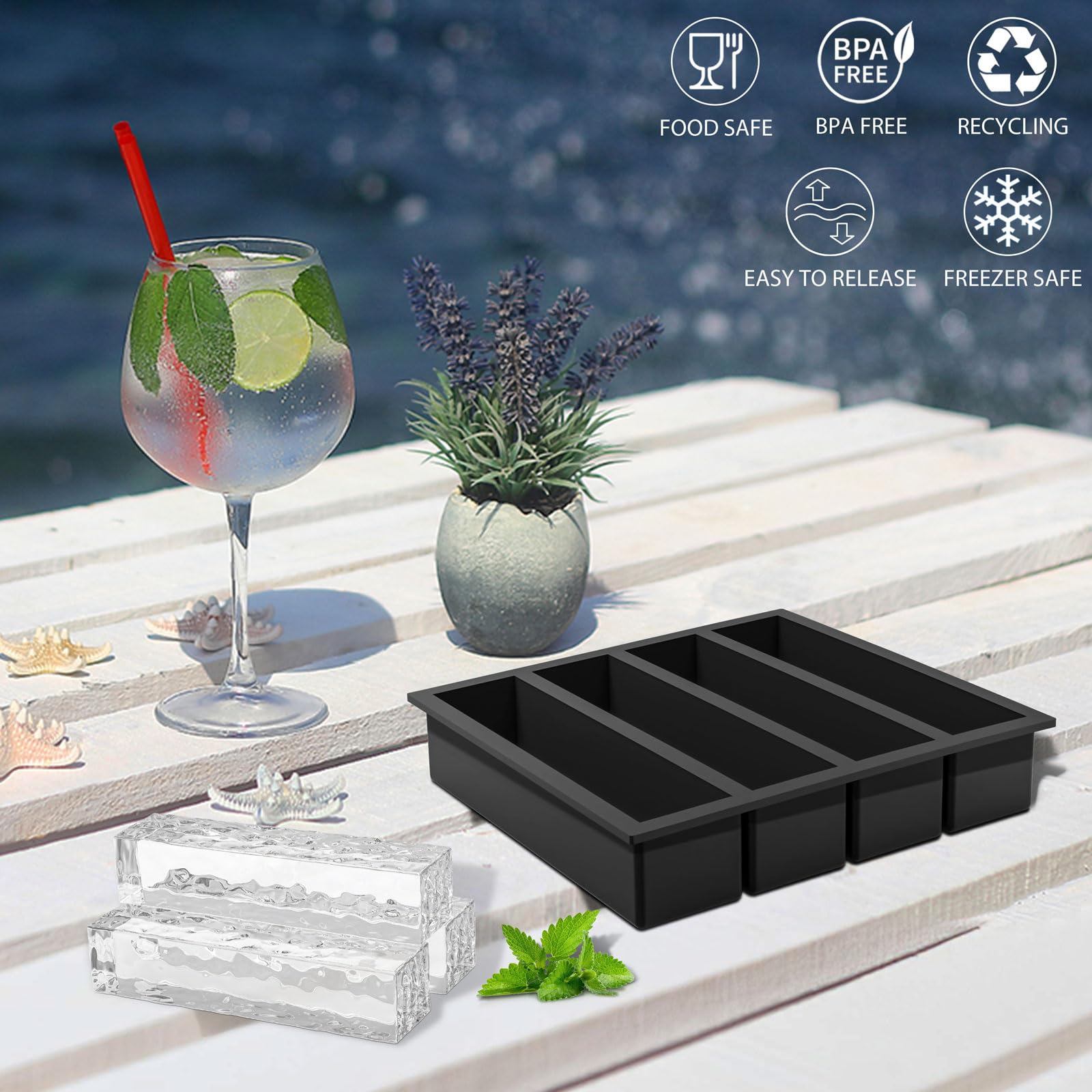 Vinkoe Kitchen Silicone Ice Cube Trays Large for Whisky, Collins Ice Cube Mold Tray Also Used for Butter Mold, 2 Count