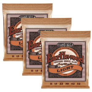 ernie ball earthwood light phosphor bronze acoustic guitar strings 3-pack, 11-52 gauge (p03448)